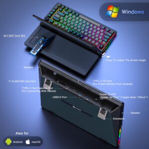 Kwumsy Touchscreen Mechanical Gaming Keyboard- K3 Portable Monitor Multifunctional Keyboard with 13'' Touchscreen USB/SSD Expansion Compact 82 Keys RGB LED Backlight FN-Key for Windows Mac Android