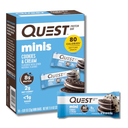 Quest Nutrition Mini Cookies & Cream Protein Bars, 8g Protein, 1g Sugar, 2g Net Carbs, Gluten Free, 14 Count