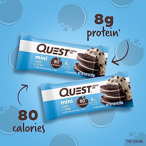 Quest Nutrition Mini Cookies & Cream Protein Bars, 8g Protein, 1g Sugar, 2g Net Carbs, Gluten Free, 14 Count