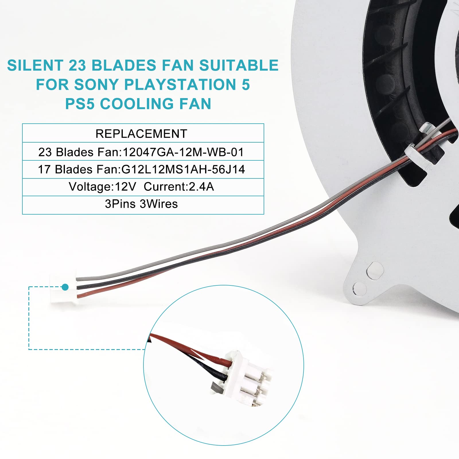 AMAICXX PS5 Fan Internal Cooling Fan Replacement for Sony Playstation 5 PS5 23 Blades Fan 12047GA-12M-WB-01 12V 2.4A General 17 Blades Fan G12L12MS1AH-56J14 (with Heatsink Paste&Screwdriver T8)