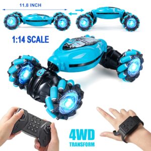 KunisJoy 1:14 Large Remote Control Car for Boys - Hand Controlled All Terrain Monster Truck with 360° Flips, Lights and Music for Ages 4-12