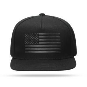 UALON Baseball Cap, Snapback Trucker Hat for Men & Women with American Flag and Adjustable, Breathable Mesh, Flat Bill Hats Black