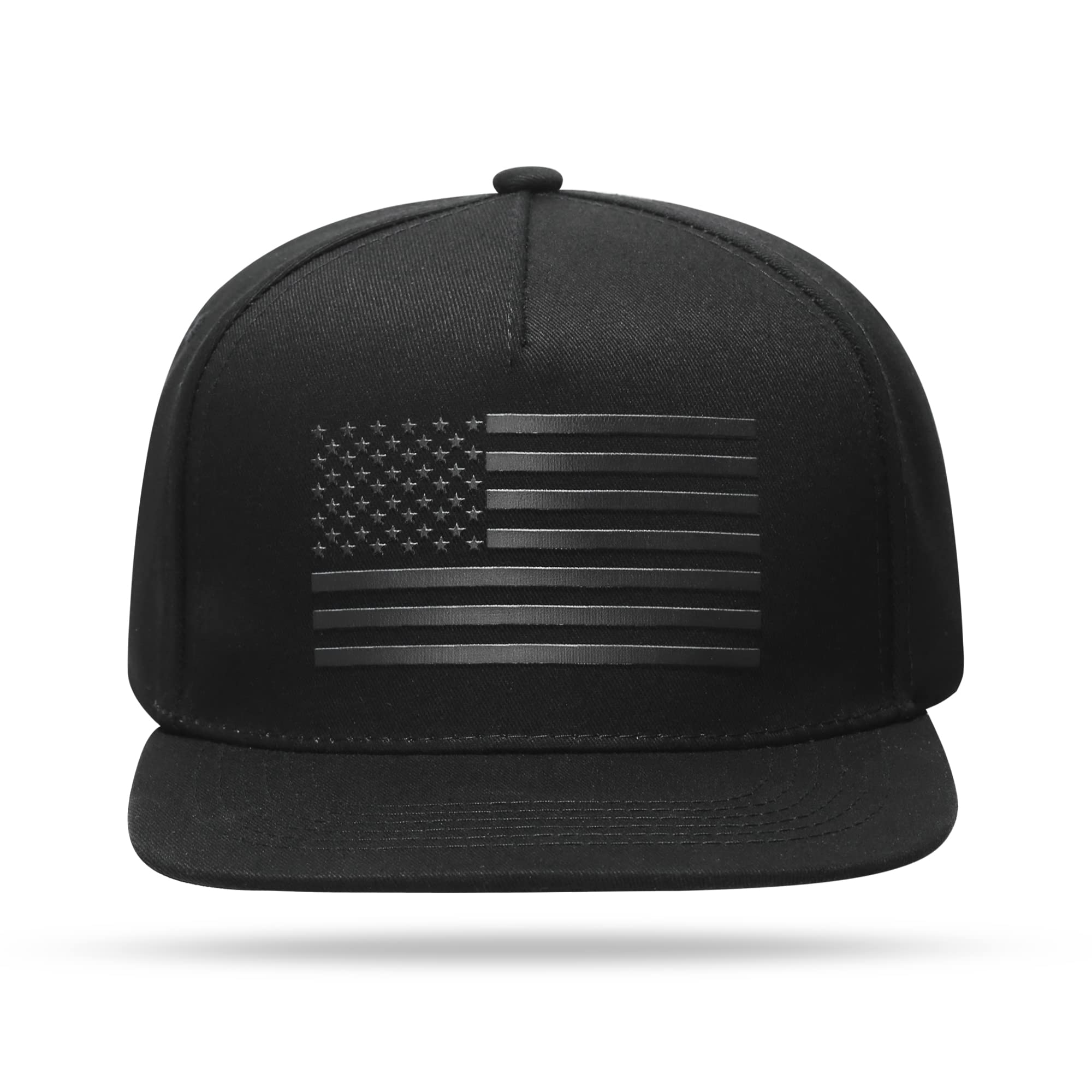 UALON Baseball Cap, Snapback Trucker Hat for Men & Women with American Flag and Adjustable, Breathable Mesh, Flat Bill Hats Black