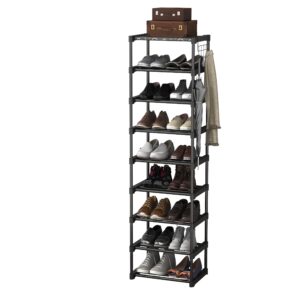 greatsk 9 tiers shoe rack 20-25 pairs sturdy shoe shelf, with side hooks, shoe rack for entryway, free standing shoe racks, metal shoe rack, show rack, shoe organizer, shoe rack for closet