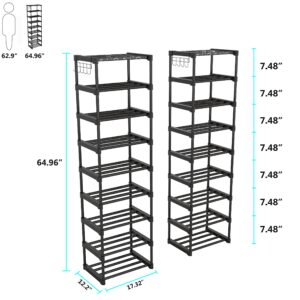 GREATSK 9 Tiers Shoe Rack 20-25 Pairs Sturdy Shoe Shelf, with Side Hooks, Shoe Rack for Entryway, Free Standing Shoe Racks, Metal Shoe Rack, Show Rack, Shoe Organizer, Shoe Rack for Closet