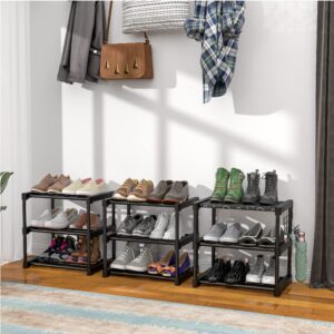 GREATSK 9 Tiers Shoe Rack 20-25 Pairs Sturdy Shoe Shelf, with Side Hooks, Shoe Rack for Entryway, Free Standing Shoe Racks, Metal Shoe Rack, Show Rack, Shoe Organizer, Shoe Rack for Closet