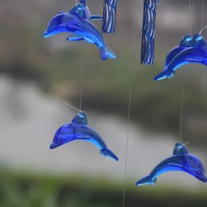 Chyeda Creative Heart Shape Dolphin Wind Chimes-Blue 90CM-Suitable for Garden, Patio, Backyard, Porch or a Gift for him/her