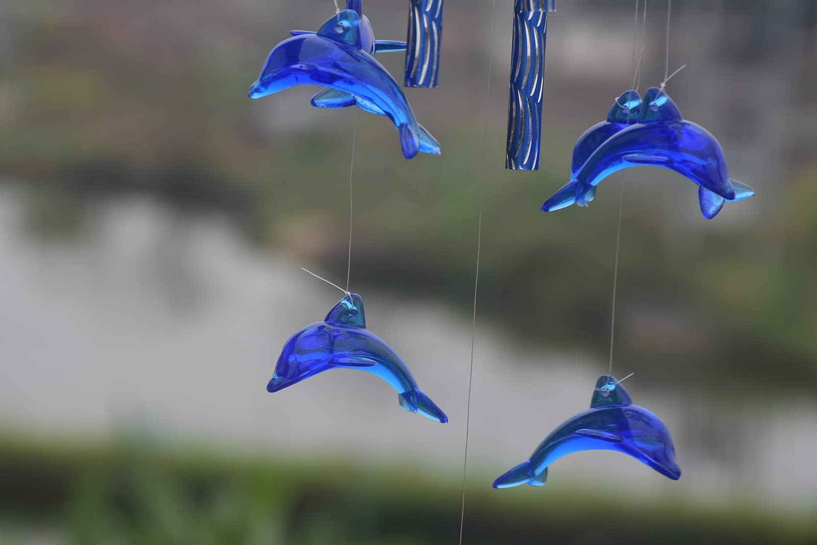 Chyeda Creative Heart Shape Dolphin Wind Chimes-Blue 90CM-Suitable for Garden, Patio, Backyard, Porch or a Gift for him/her