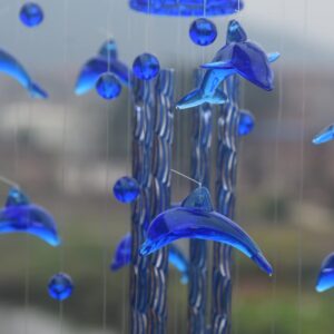 Chyeda Creative Heart Shape Dolphin Wind Chimes-Blue 90CM-Suitable for Garden, Patio, Backyard, Porch or a Gift for him/her