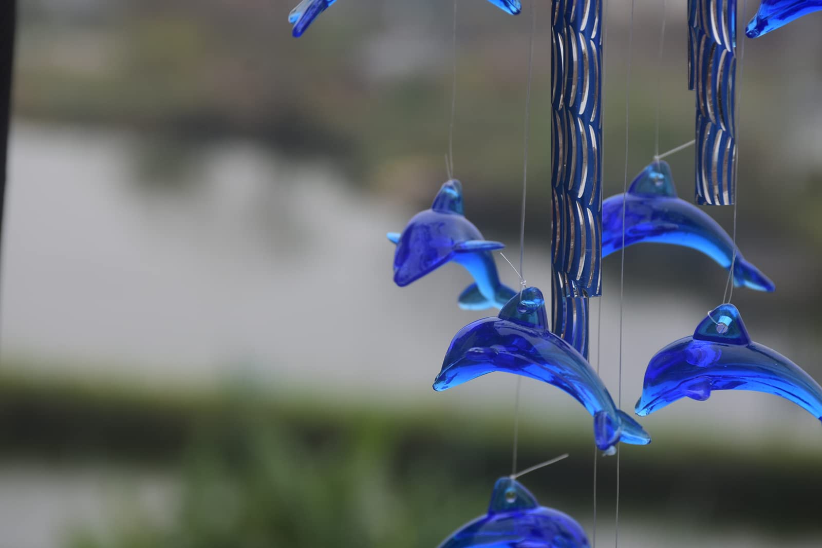 Chyeda Creative Heart Shape Dolphin Wind Chimes-Blue 90CM-Suitable for Garden, Patio, Backyard, Porch or a Gift for him/her