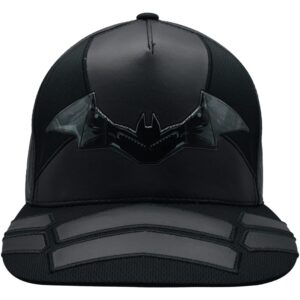 dc comics the batman dad hat, armor design adult baseball cap with flat brim, black, one size