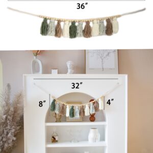 Decocove Tassel Garland - Boho Tassel Garland with Wood Beads - Wall Decor for Dorm, Girls Room and Nursery Room - Olive Green (36 inch)