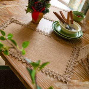 Boho Placemats with Jute Lacy Set of 4,Burlap Placemats Farmhouse Dinner Table Mats Washable Linen Cafe Palce Mat Heat-Resistant Placemat for Dining Table Kitchen Parties