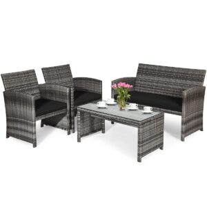 happygrill 4 pcs patio conversation set with soft cushions rattan furniture set with pe wicker coffee table & sofa chairs for garden poolside porch backyard