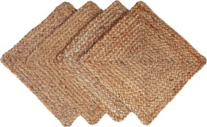 jute braided placemats reversible, 100% jute, nonslip 14x14 square farmhouse vintage jute placemats for dining table place mat (4)