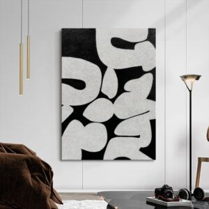 NANKAI Hand-Painted Black and White Wall Abstract Oil Painting 40x28 Inch Contemporary Minimalist Art Modern Oil Painting Art Used for Family Living Room Bedroom Wall Decoration