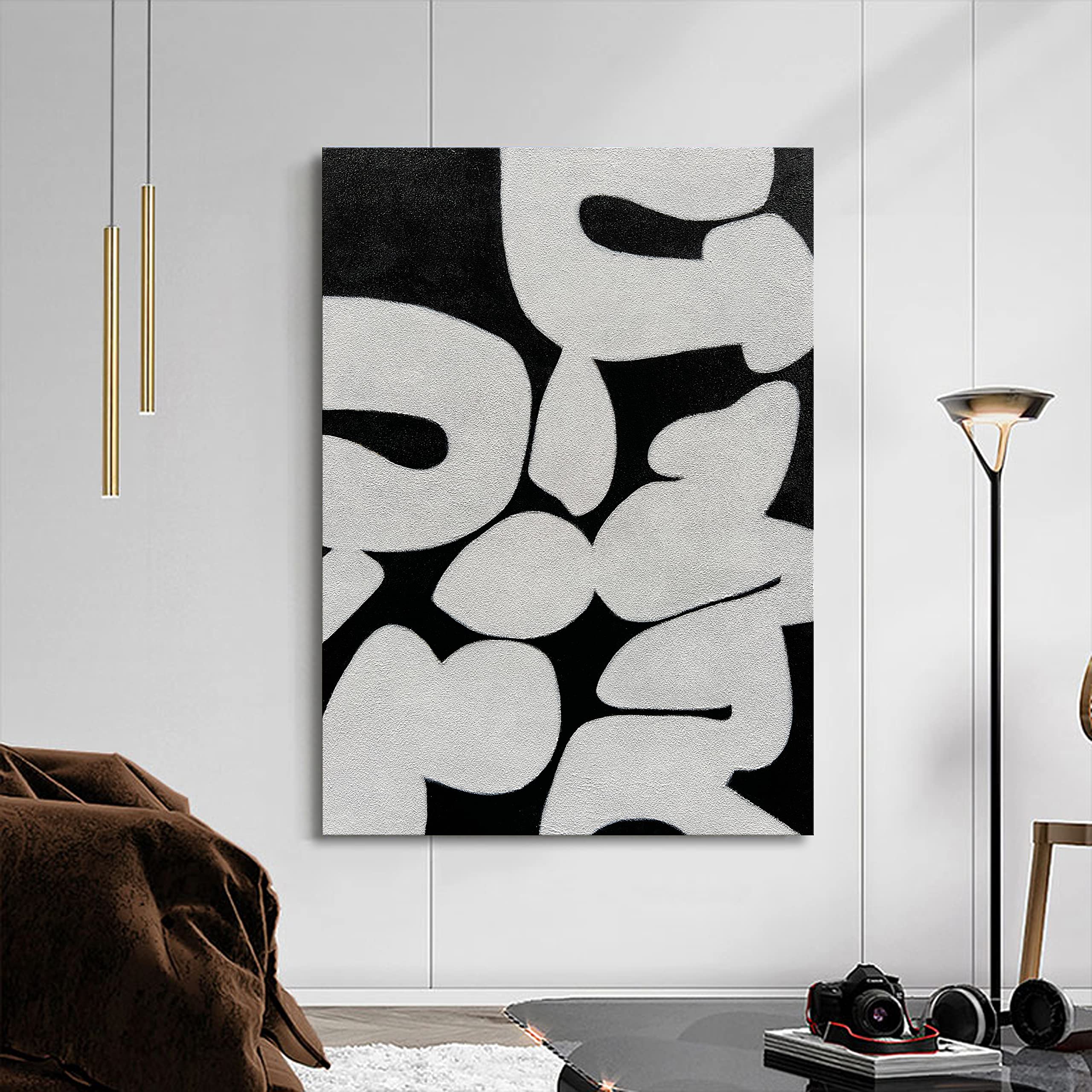 NANKAI Hand-Painted Black and White Wall Abstract Oil Painting 40x28 Inch Contemporary Minimalist Art Modern Oil Painting Art Used for Family Living Room Bedroom Wall Decoration