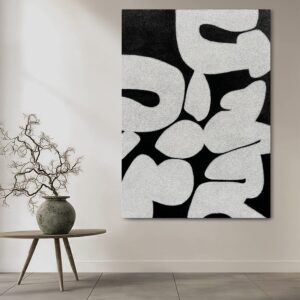 NANKAI Hand-Painted Black and White Wall Abstract Oil Painting 40x28 Inch Contemporary Minimalist Art Modern Oil Painting Art Used for Family Living Room Bedroom Wall Decoration