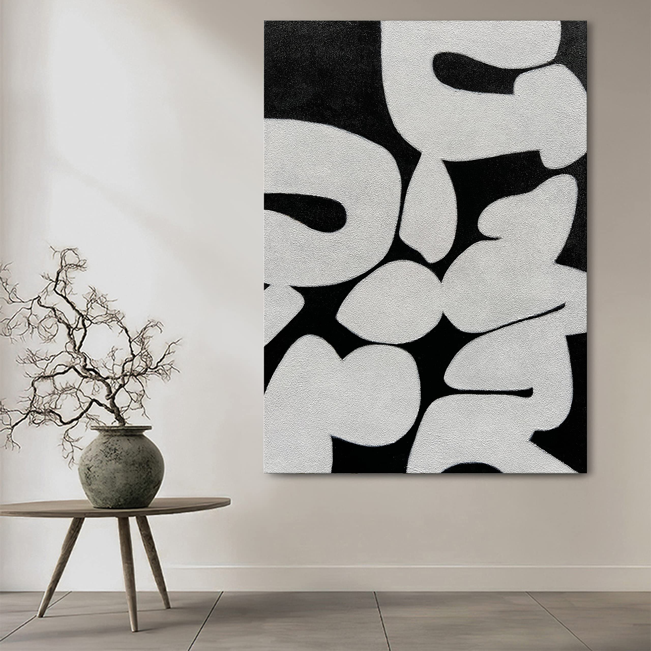 NANKAI Hand-Painted Black and White Wall Abstract Oil Painting 40x28 Inch Contemporary Minimalist Art Modern Oil Painting Art Used for Family Living Room Bedroom Wall Decoration