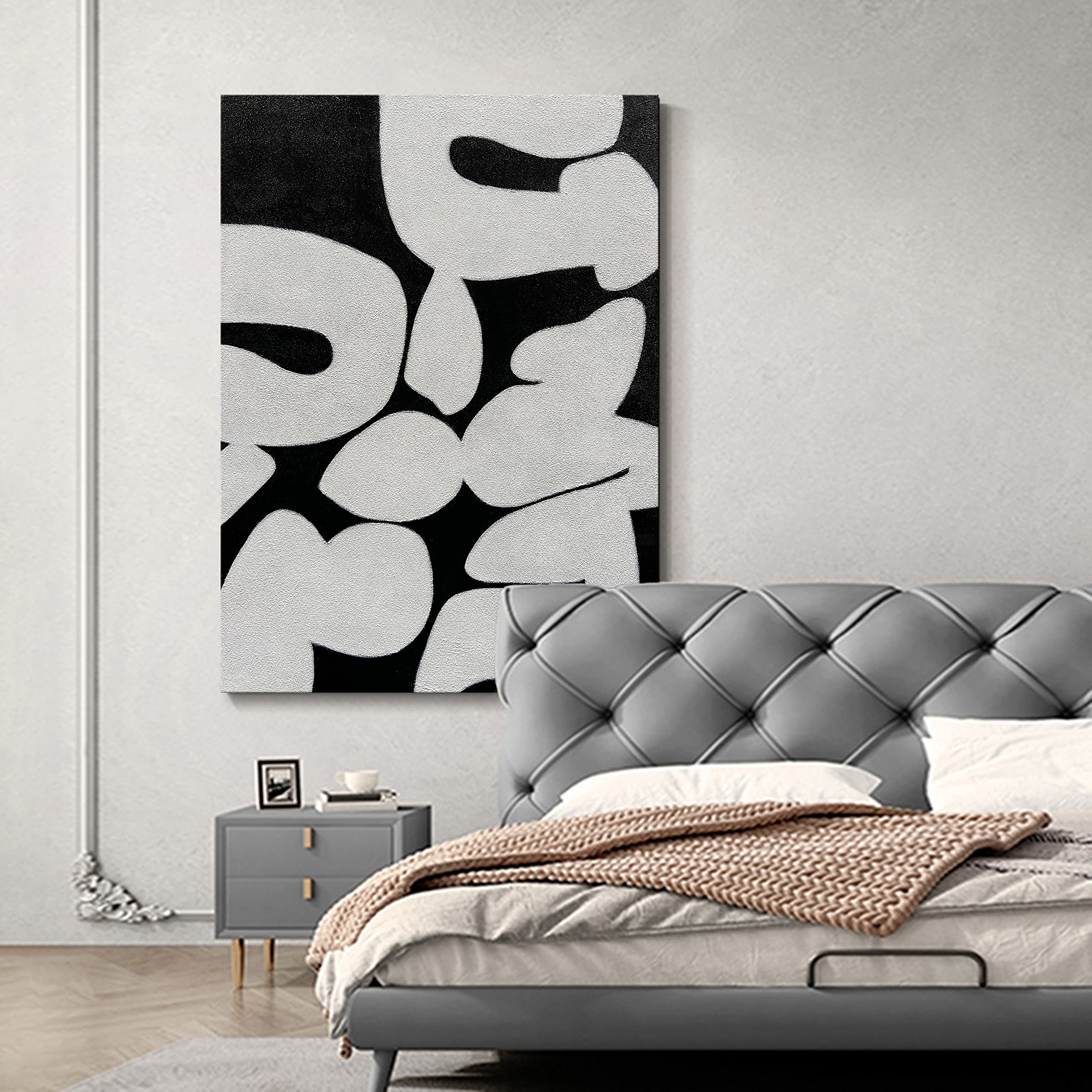 NANKAI Hand-Painted Black and White Wall Abstract Oil Painting 40x28 Inch Contemporary Minimalist Art Modern Oil Painting Art Used for Family Living Room Bedroom Wall Decoration