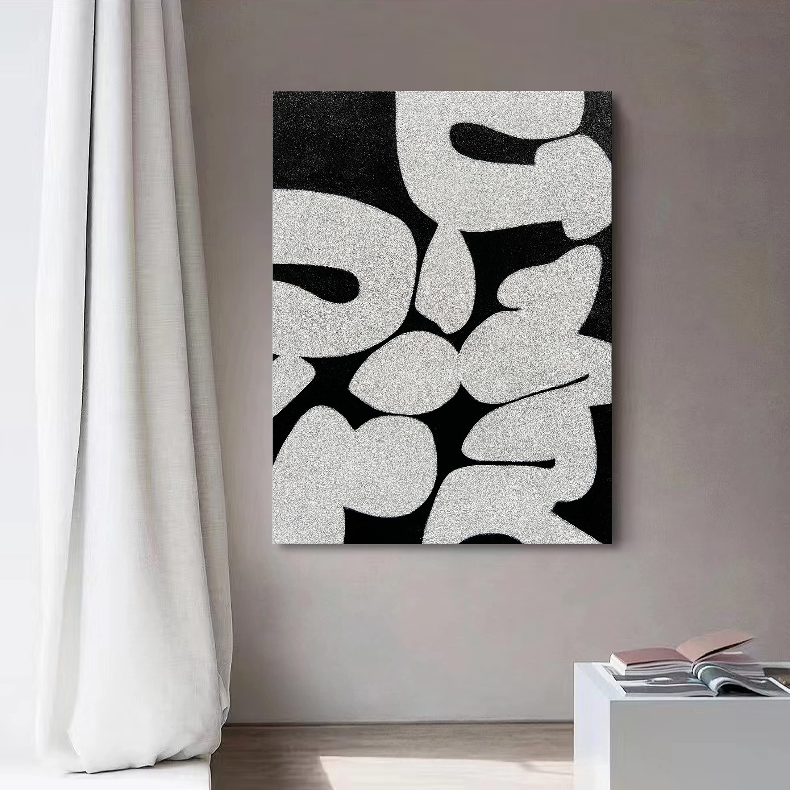 NANKAI Hand-Painted Black and White Wall Abstract Oil Painting 40x28 Inch Contemporary Minimalist Art Modern Oil Painting Art Used for Family Living Room Bedroom Wall Decoration