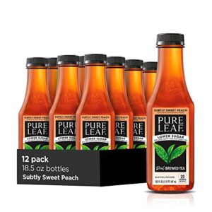 pure leaf iced tea, subtly sweet peach, lower sugar, 18.5 fl oz (pack of 12)