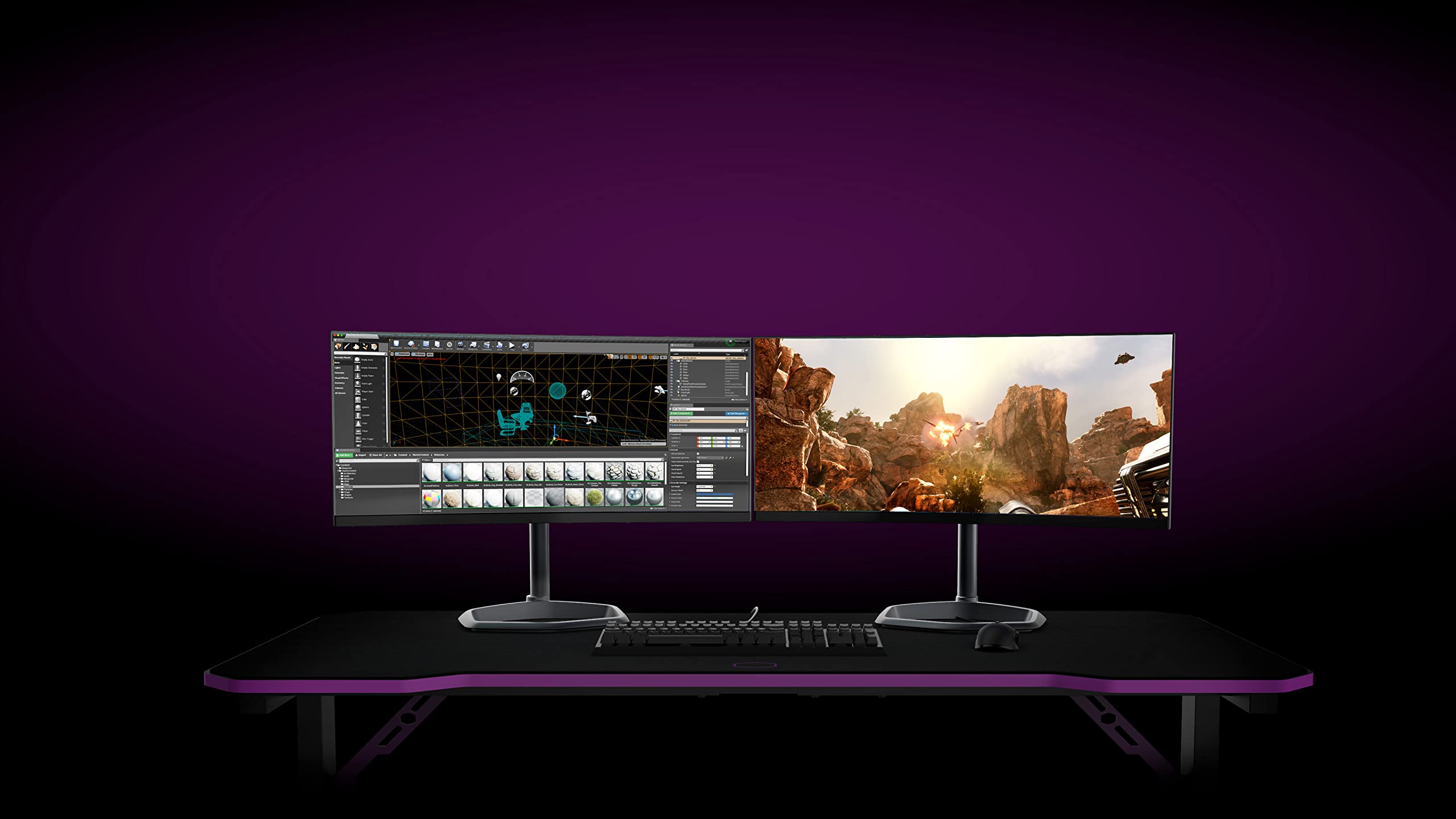 Cooler Master GD160 PC Gamimg Desk, Onesize, Black, Purple