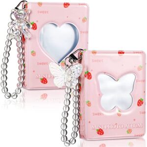 2 pcs 3 inch kpop photocard holder mini photo photocard album collect book binder 40 pockets with cute decorative stickers and bracelet photo card holders (cute style)