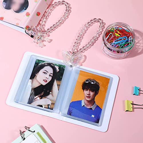 2 Pcs 3 Inch Kpop Photocard Holder Mini Photo Photocard Album Collect Book Binder 40 Pockets with Cute Decorative Stickers and Bracelet Photo Card Holders (Cute Style)