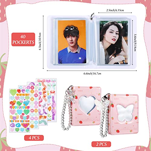 2 Pcs 3 Inch Kpop Photocard Holder Mini Photo Photocard Album Collect Book Binder 40 Pockets with Cute Decorative Stickers and Bracelet Photo Card Holders (Cute Style)