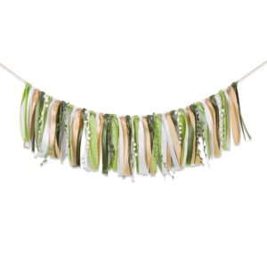 greenery ivory gold ribbon garland - fabric tassel banner for gender neutral baby shower, woodland first birthday decorations, wedding backdrop, bridal shower decorations, photo booth backdrop