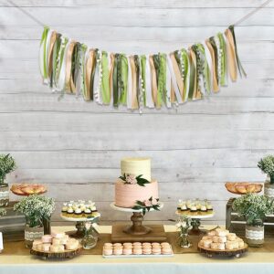 Greenery Ivory Gold Ribbon Garland - Fabric Tassel Banner for Gender Neutral Baby Shower, Woodland First Birthday Decorations, Wedding Backdrop, Bridal Shower Decorations, Photo Booth Backdrop