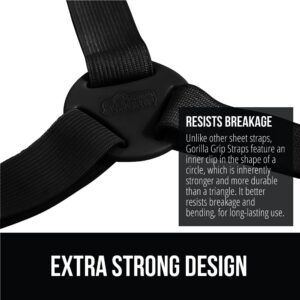 Gorilla Grip Bed Sheet Straps, Adjustable Elastic Fasteners with Metal Clips, Keep in Place Fitted Bedding Holder, Easy Install Suspenders Mattresses, Firm Tight Accessories, 4 Pack Black