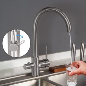 Techzm Water Filtration Kitchen Faucet 3 Way Water Filter Taps Brushed Nickel