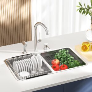 JAQ Dish Drying Rack in-Sink, 304 Stainless Steel Dish Drainer with Stainless Steel Silverware Holder Over Inside Sink-Adjustable 14.96" to 20.59" Maximium 13 Upright Dishes