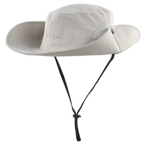 Mukeyo Womens Summer Sun Hat Wide Brim Outdoor UV Protection Hat Foldable Ponytail Bucket Cap for Beach Fishing Hiking Pure Beige