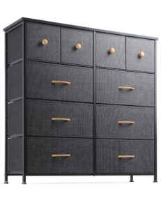 nicehill dresser for bedroom with 10 drawers, storage drawer organizer, tall chest of drawers for closet, living room, hallway, entryway, fabric drawers (black grey)