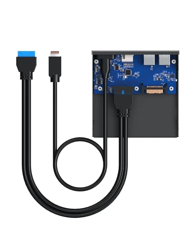 GRAUGEAR 3.5 Inch Front Panel USB C Hub, SD/microSD Internal Card Reader, 20Gbps USB 3.2 Gen 2x2, 20-pin Type-E Key-A Header & USB3.0 Header & 15-Pin SATA Power Connector Required [G-MP01CR]