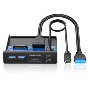 graugear 3.5 inch front panel usb c hub, sd/microsd internal card reader, 20gbps usb 3.2 gen 2x2, 20-pin type-e key-a header & usb3.0 header & 15-pin sata power connector required [g-mp01cr]