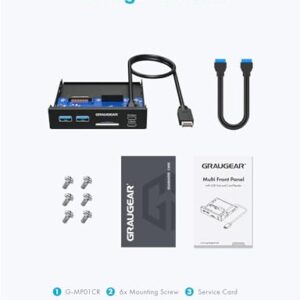 GRAUGEAR 3.5 Inch Front Panel USB C Hub, SD/microSD Internal Card Reader, 20Gbps USB 3.2 Gen 2x2, 20-pin Type-E Key-A Header & USB3.0 Header & 15-Pin SATA Power Connector Required [G-MP01CR]