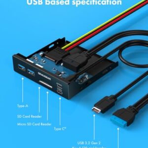 GRAUGEAR 3.5 Inch Front Panel USB C Hub, SD/microSD Internal Card Reader, 20Gbps USB 3.2 Gen 2x2, 20-pin Type-E Key-A Header & USB3.0 Header & 15-Pin SATA Power Connector Required [G-MP01CR]