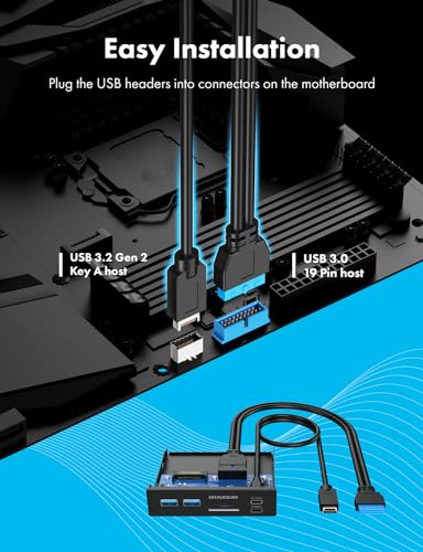 GRAUGEAR 3.5 Inch Front Panel USB C Hub, SD/microSD Internal Card Reader, 20Gbps USB 3.2 Gen 2x2, 20-pin Type-E Key-A Header & USB3.0 Header & 15-Pin SATA Power Connector Required [G-MP01CR]