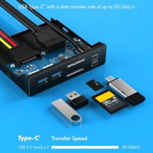 GRAUGEAR 3.5 Inch Front Panel USB C Hub, SD/microSD Internal Card Reader, 20Gbps USB 3.2 Gen 2x2, 20-pin Type-E Key-A Header & USB3.0 Header & 15-Pin SATA Power Connector Required [G-MP01CR]