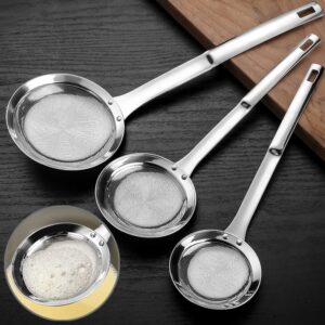 Hvanam Sieve Fine Mesh Strainer Set Stainless Steel Metal Flat Cooking Skimmer Ladle Colander With Handle Food Strainer Kitchen Tools For Kitchen Baking Oil Filter Flour Sifter Foam,L M Small 3Pack