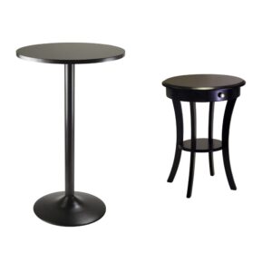 winsome obsidian pub table and 2 obsidian adjustable backless swivel air lift stool