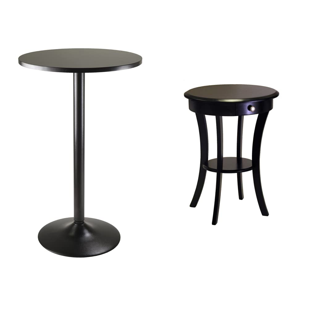 Winsome Obsidian Pub Table and 2 Obsidian Adjustable Backless Swivel Air Lift Stool