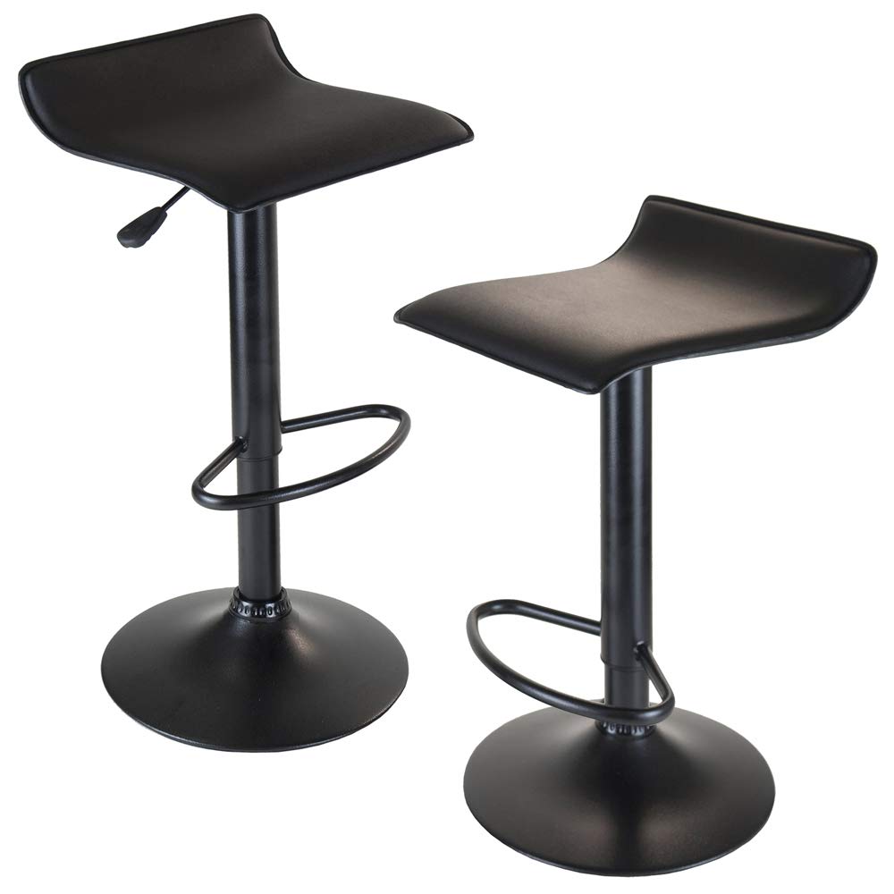 Winsome Obsidian Pub Table and 2 Obsidian Adjustable Backless Swivel Air Lift Stool