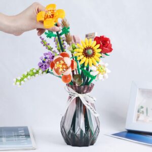 QLT Mini Bricks Flower Bouquet Building Sets, Artificial Flowers, DIY Unique Decoration Home, 547 Pieces Botanical Collection for Ages 8-12 yrs Old Girl for Gift（Not Compatible with Lego Set ）