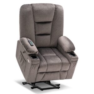 mcombo large power lift recliner chair sofa with massage and heat for big and tall elderly people, 3 positions, cup holders, and usb ports, fabric 7549 (large, grey)