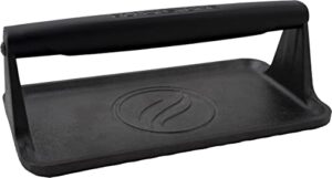 blackstone 5553 pre-seasoned cast iron griddle press medium heavy duty-meat, burger, bacon, steak, panini, sandwich, sausage heat resistant rubber handle-10” x 5.5” (rectangle), black